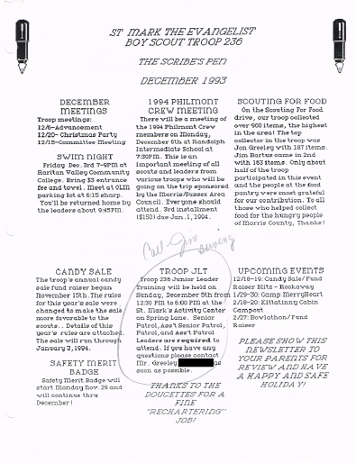 The Scribe's Pen Dec 1993 | Troop 236