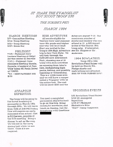 The Scribe's Pen Mar 1994 | Troop 236